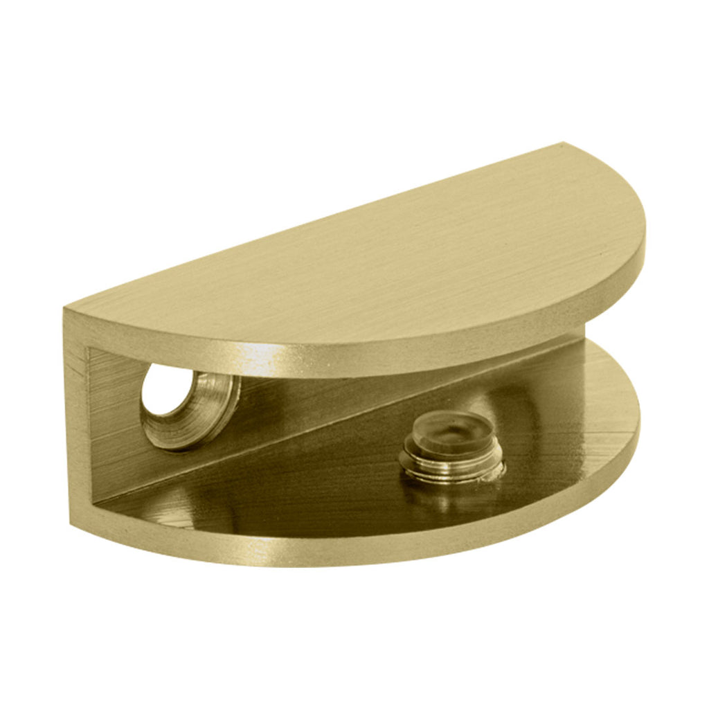 Traditional "half moon" style shelf clamp with no glass fabriction req ...