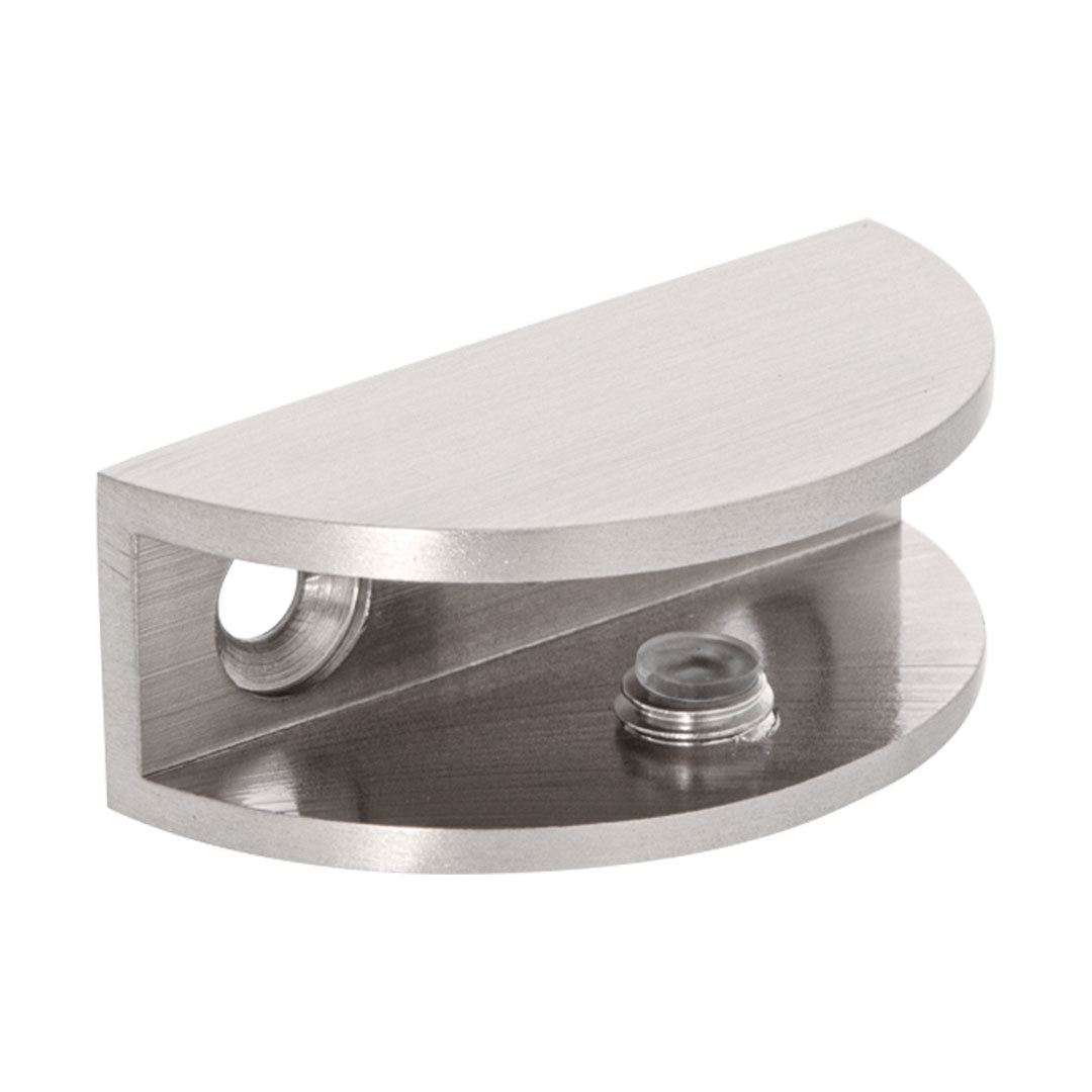Traditional "half moon" style shelf clamp with no glass fabriction req ...