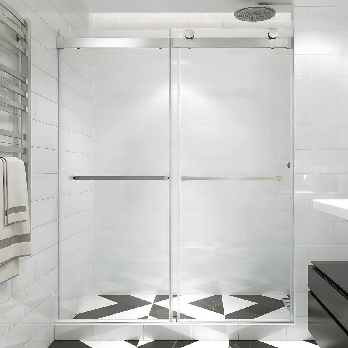 Crown Frameless Double Bypass Sliding System – Glaze Hardware